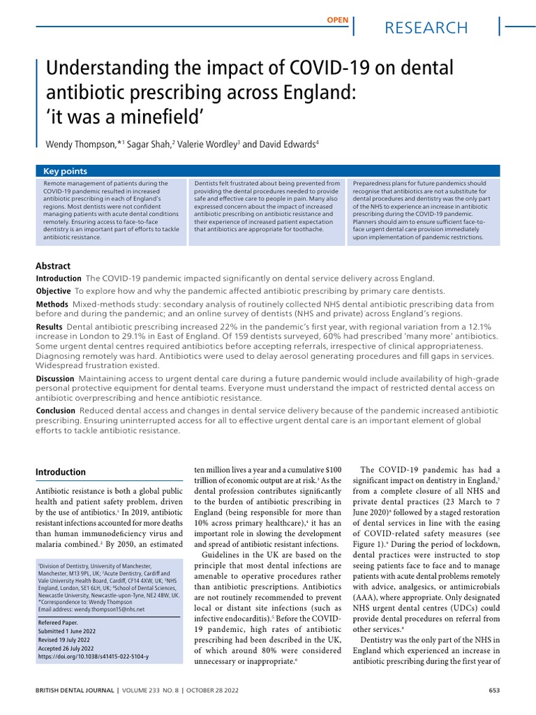 Understanding The Impact of COVID-19 On Dental Antibiotic Prescribing ...