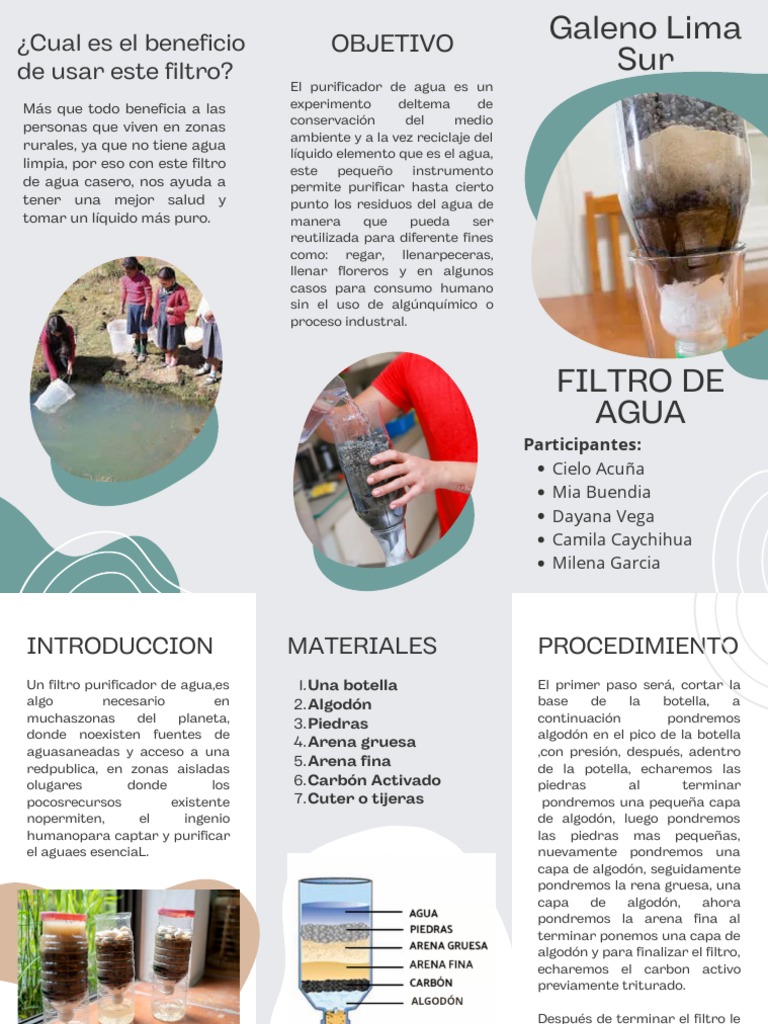 Filtro de Agua Casero - Triptico | PDF | Agua | Materiales