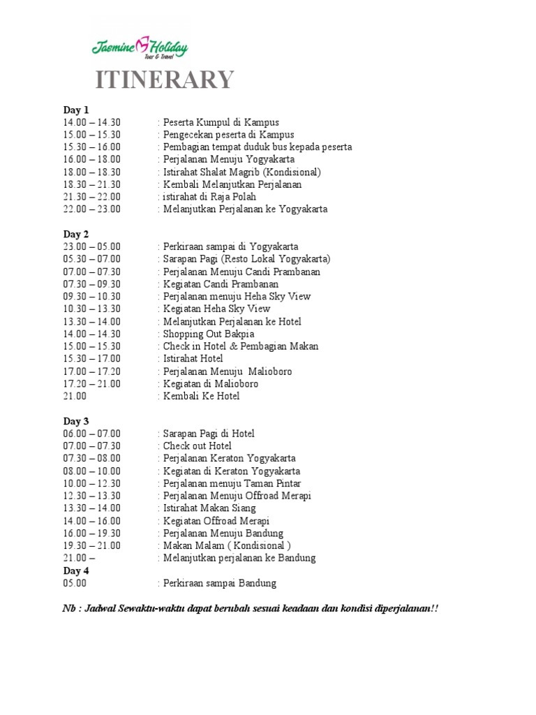 Jadwal Study Tour SMP Handayani 2 | PDF