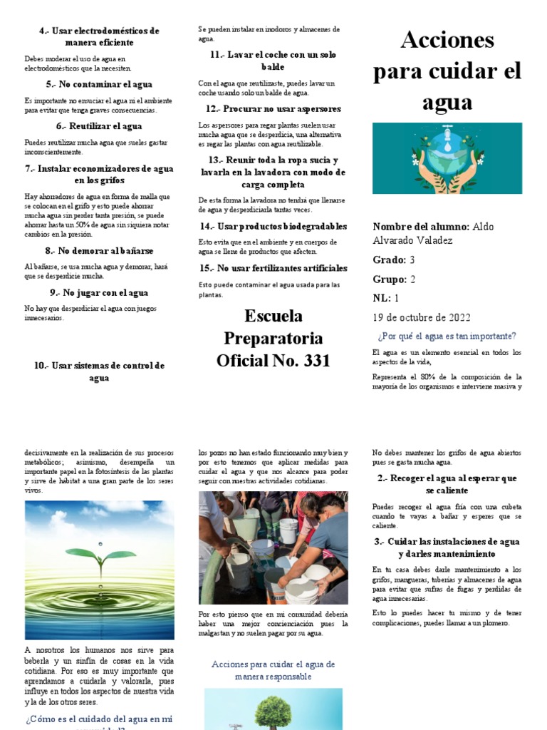 Triptico Cuidado Del Agua | Descargar gratis PDF | Agua | Riego Triptico Cuidado Del Agua | Descargar gratis PDF | Agua | Riego