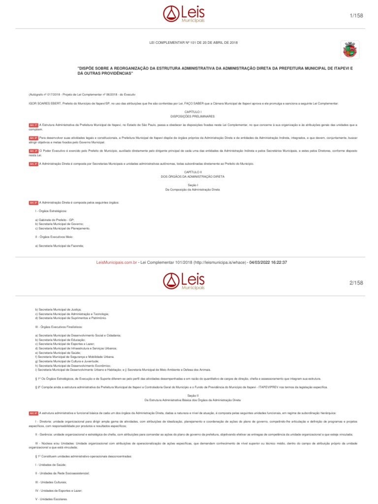 Lei Complementar 101 2018 Itapevi SP Compilada (08 06 2021) | PDF ...