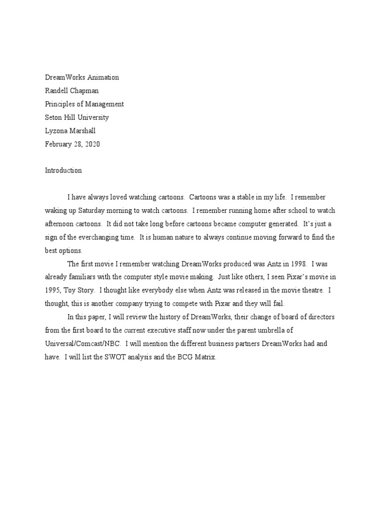 Dreamworks Paper | PDF | Dream Works Animation