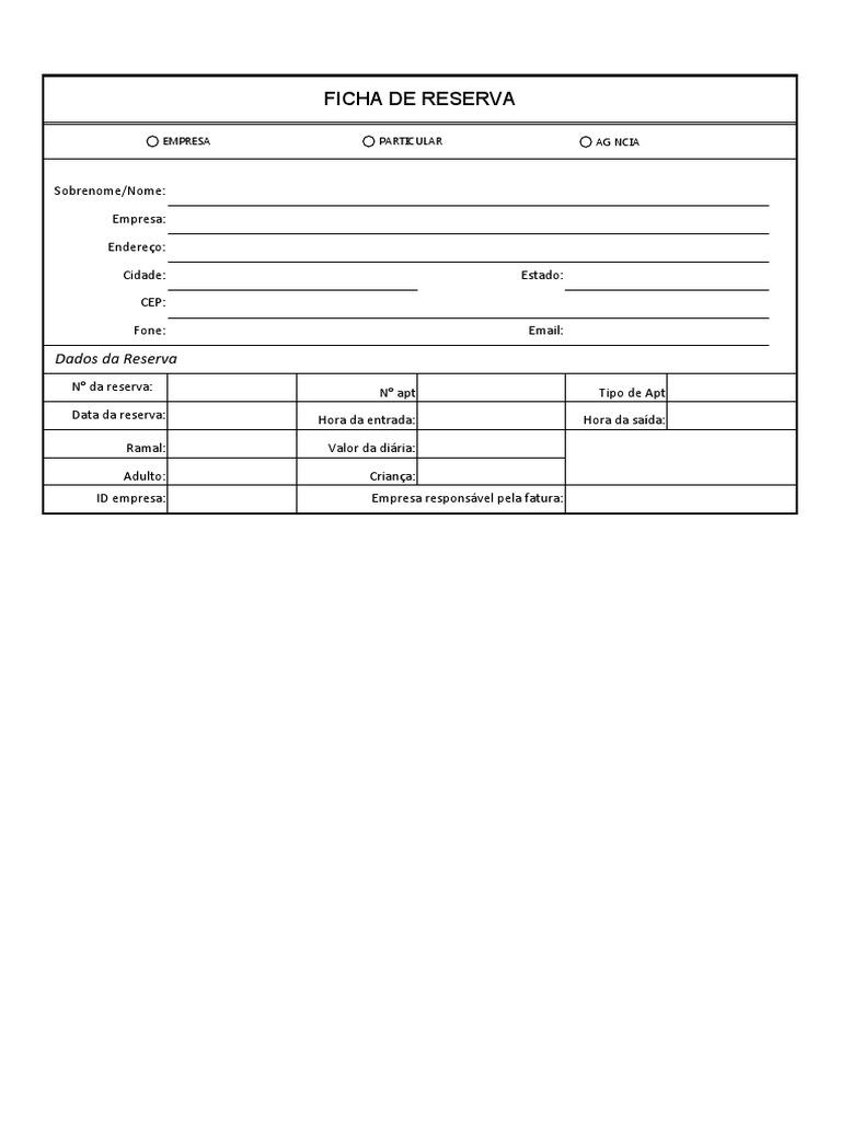 Ficha de Reserva de Hotel | PDF
