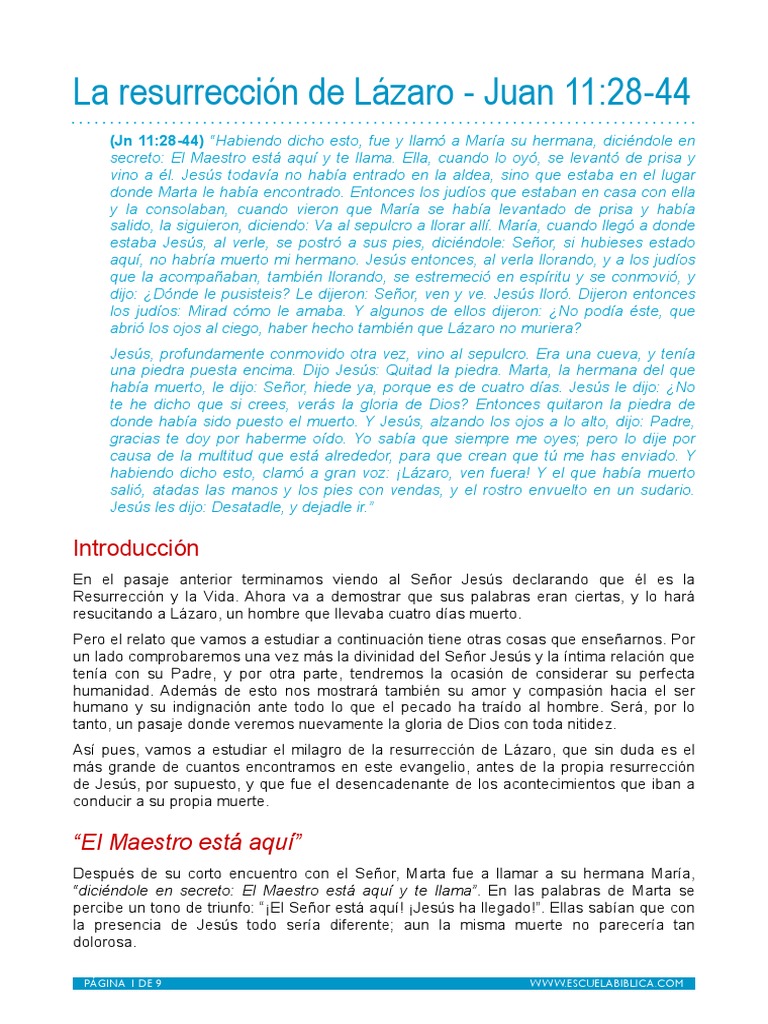 La Resurreccion de Lazaro | PDF | Jesús | Resurrección