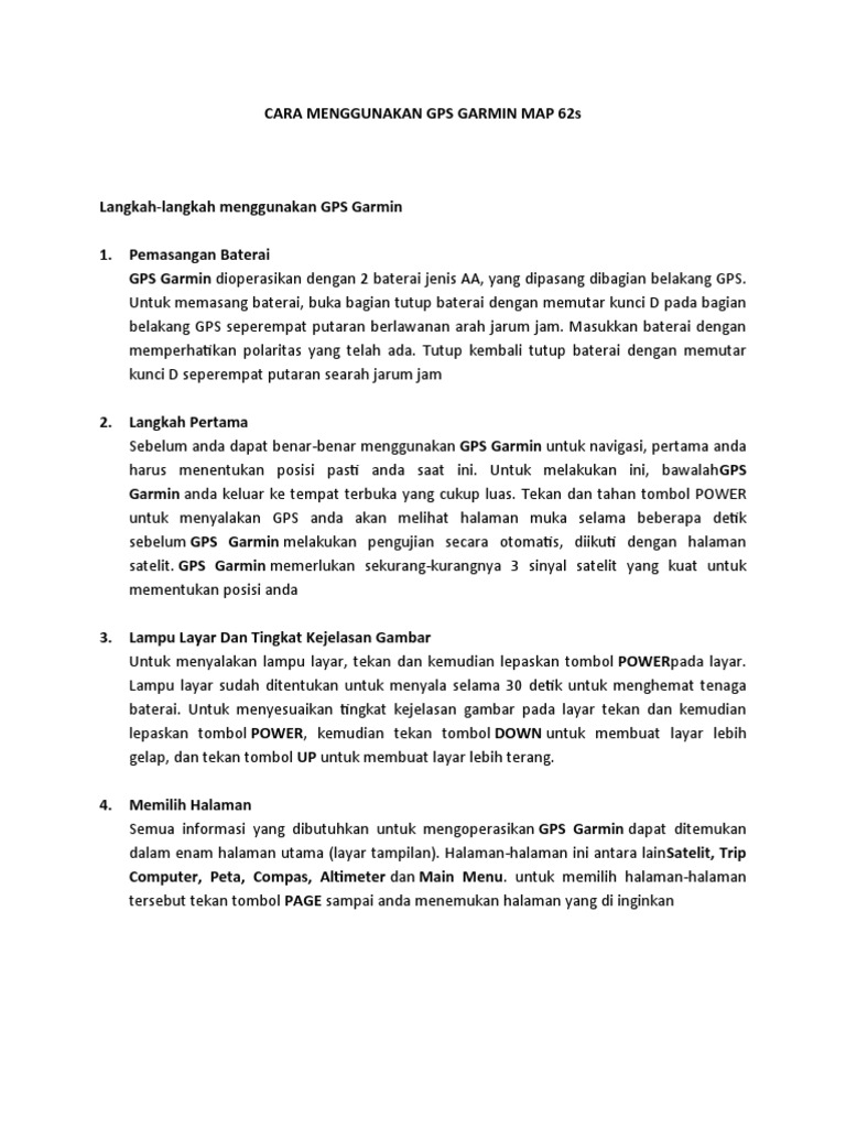 Cara Menggunakan GPS Garmin Map 62s | PDF