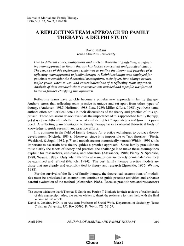 A Reflecting Team Approach To Family Therapy - A Delphi Study | PDF ...