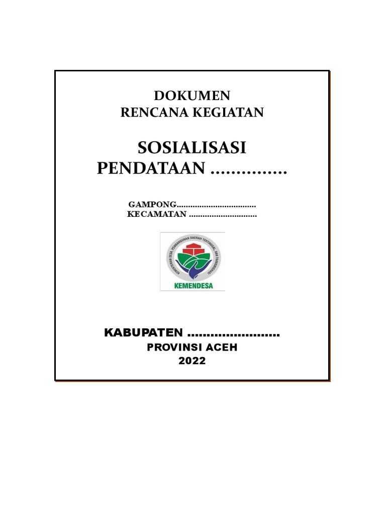 Contoh Rencana Kegiatan SOSIALISASI PENDATAAN DESA | PDF