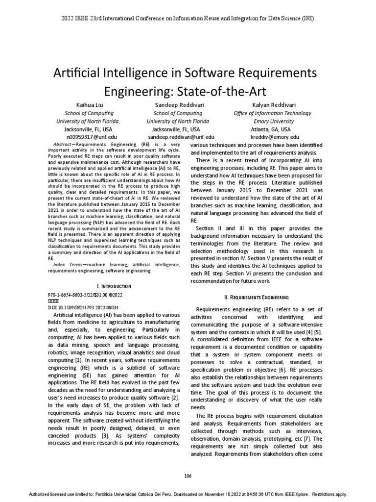 Artificial Intelligence in Software Requirements Engineering State-of ...