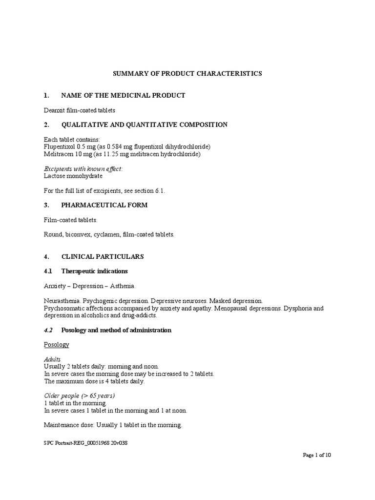 Deanxit SPC | PDF | Pharmacokinetics | Antipsychotic