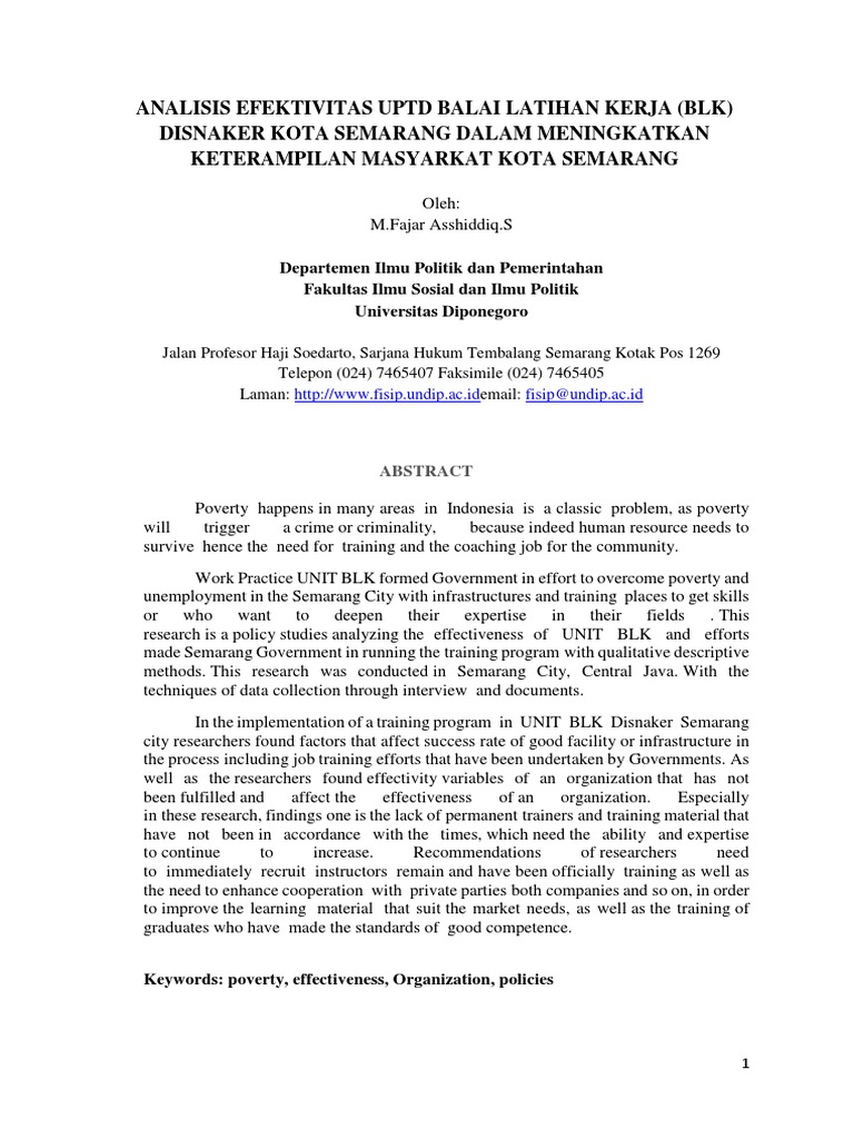 Efektivitas BLK Semarang dalam Pelatihan | PDF | Economies