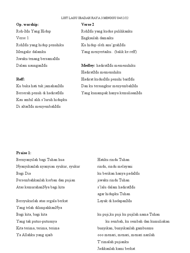 List Lagu Ibadah Raya 3 M | PDF