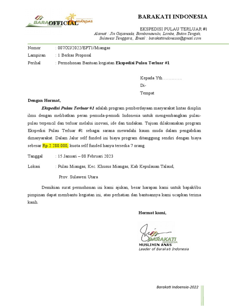 Surat Pengajuan Proposal-1 | PDF