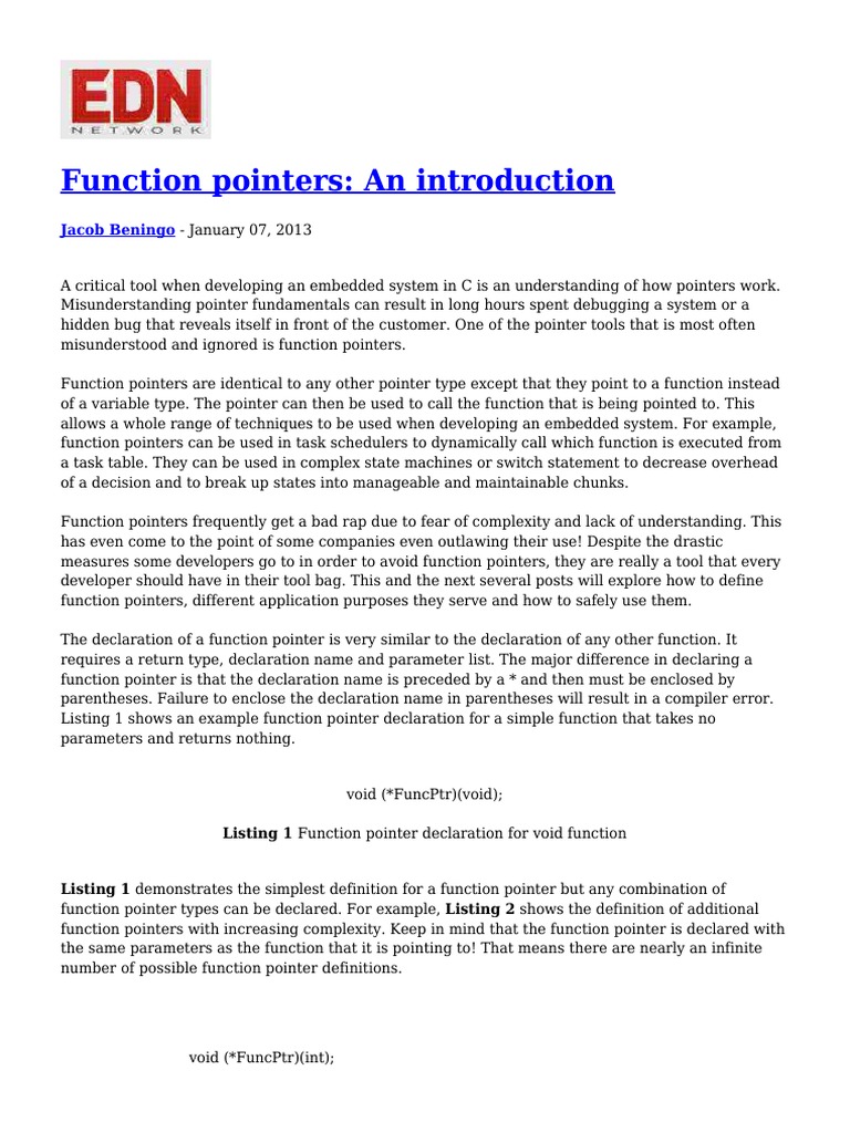 Function Pointers - An Introduction - Jacob Beningo - EDN | PDF