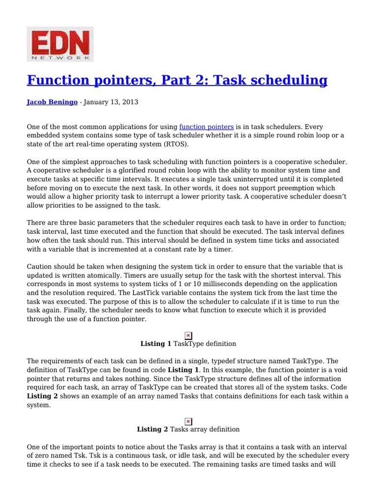 Function Pointers: Task Scheduling | PDF | Pointer (Computer ...