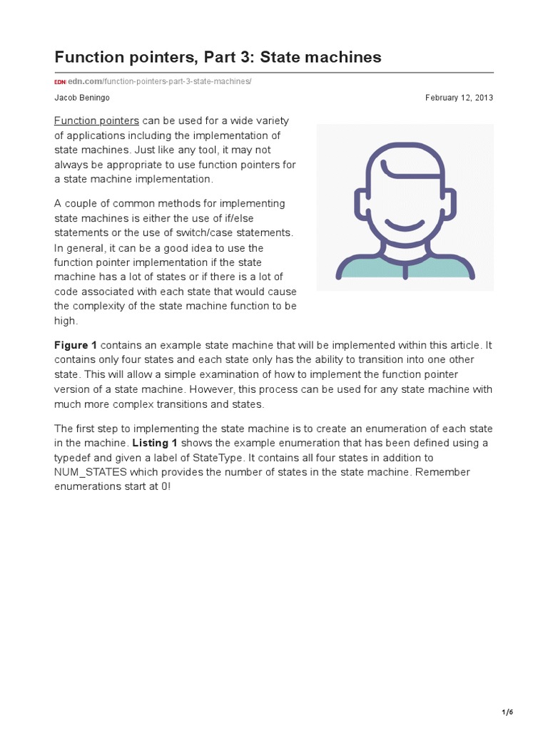 Function Pointers, Part 3 - State Machines - Jacob Beningo - EDN | PDF ... Function Pointers, Part 3 - State Machines - Jacob Beningo - EDN | PDF ...