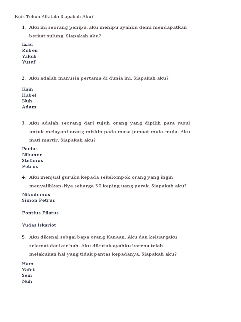 Kuis Tokoh Alkitab | PDF