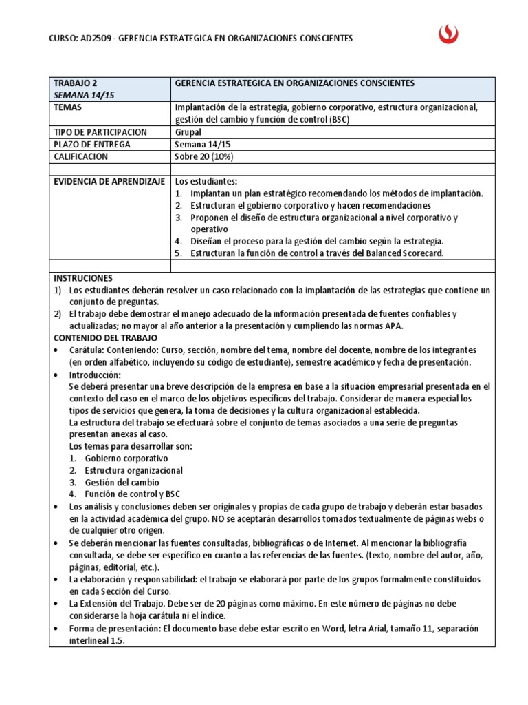 Rubrica Ta2 - Caso Integrador 2 | PDF | Planificación estratégica | Business