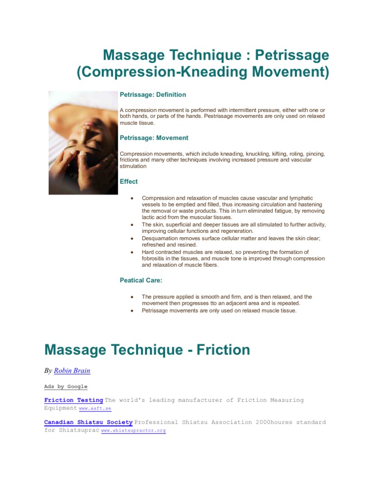 Massage Technique Petrissage | PDF | Hand | Massage