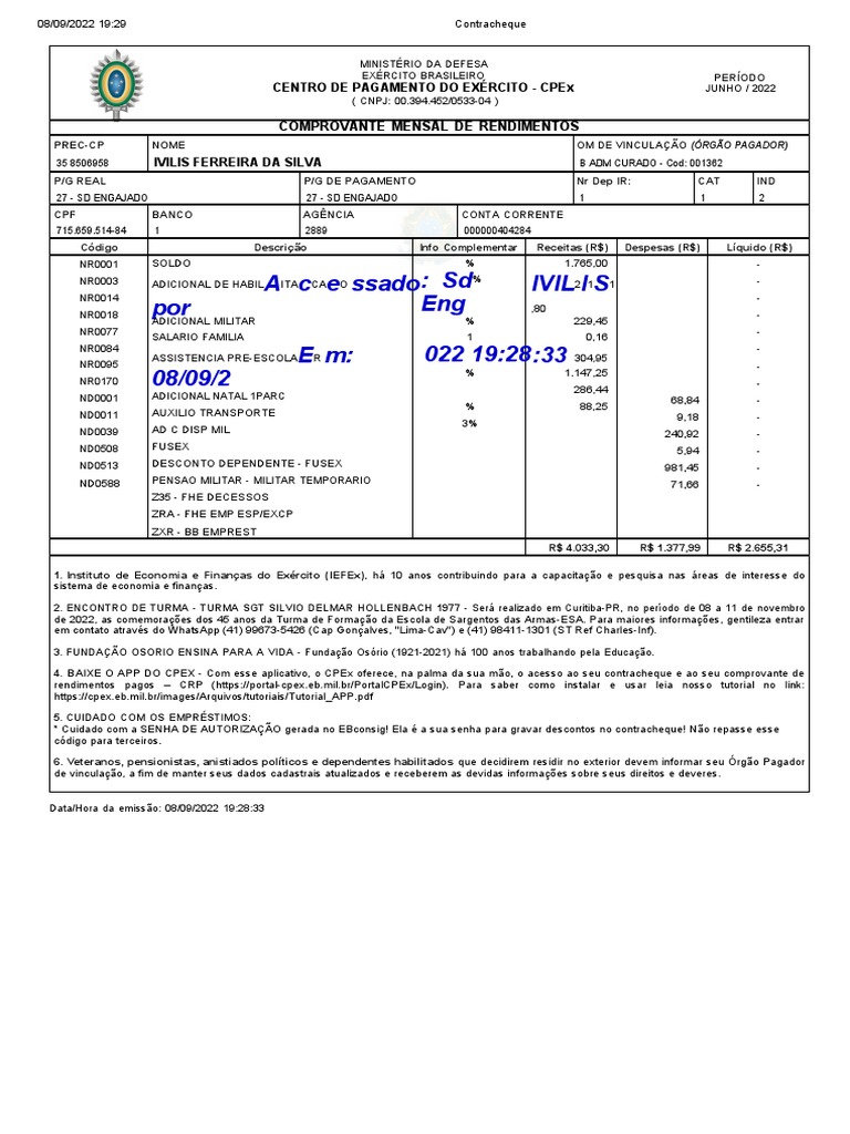 Contra Cheque | PDF | Economias
