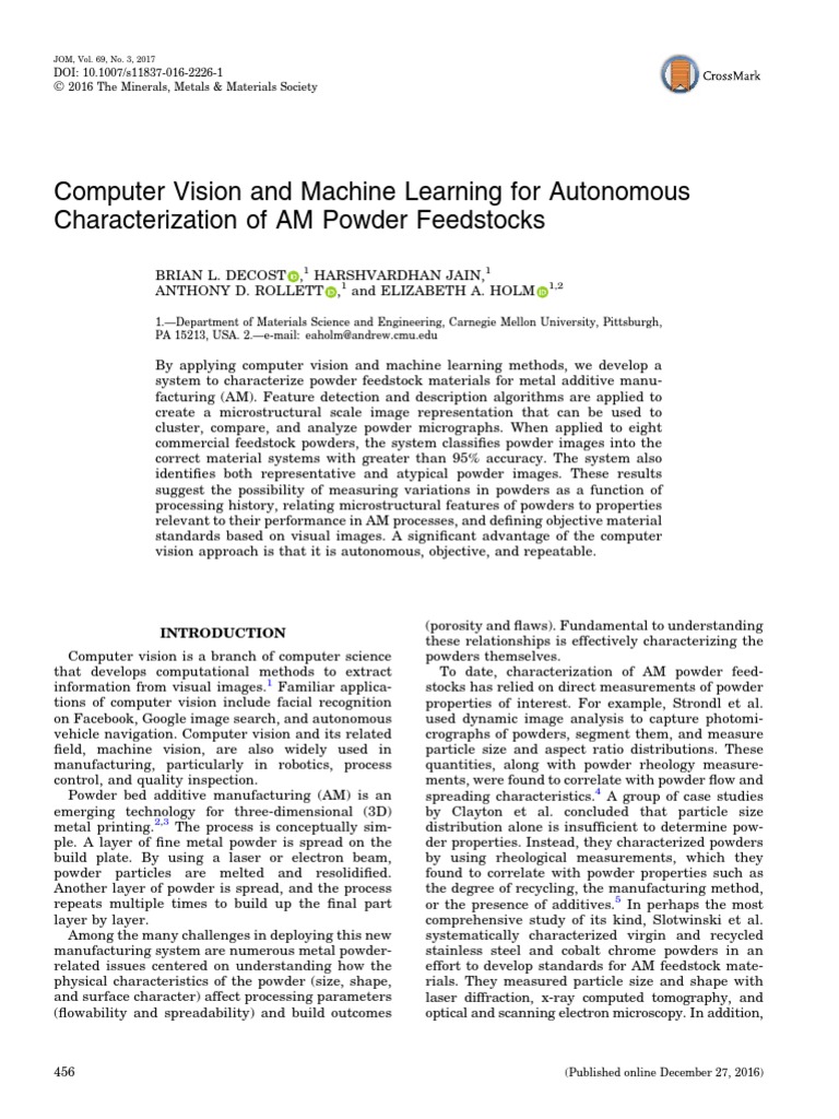 DeCost2017 Article ComputerVisionAndMachineLearni | PDF | Principal Component Analysis ...