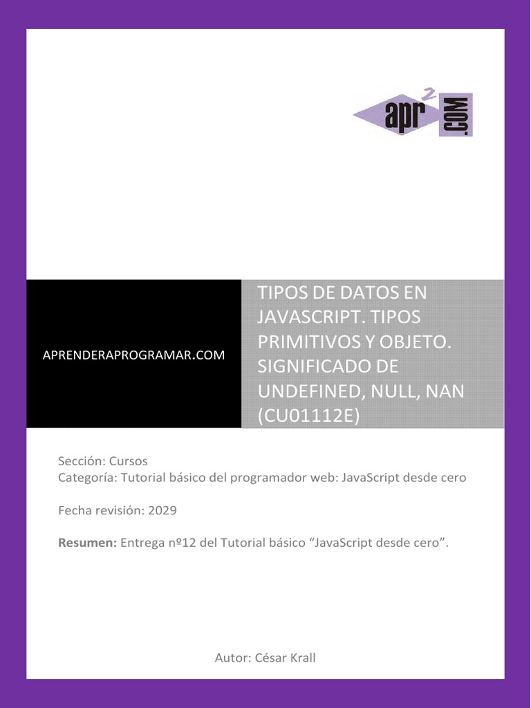 CU01112E Tipos de Datos Javascript Undefined Null Nan Significado | PDF ... CU01112E Tipos de Datos Javascript Undefined Null Nan Significado | PDF ...