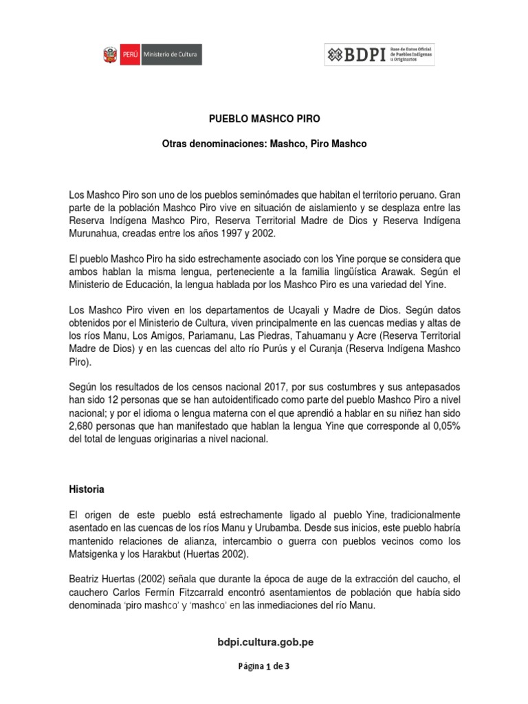 Ficha Mashco Piro | PDF | Gente indígena | Perú