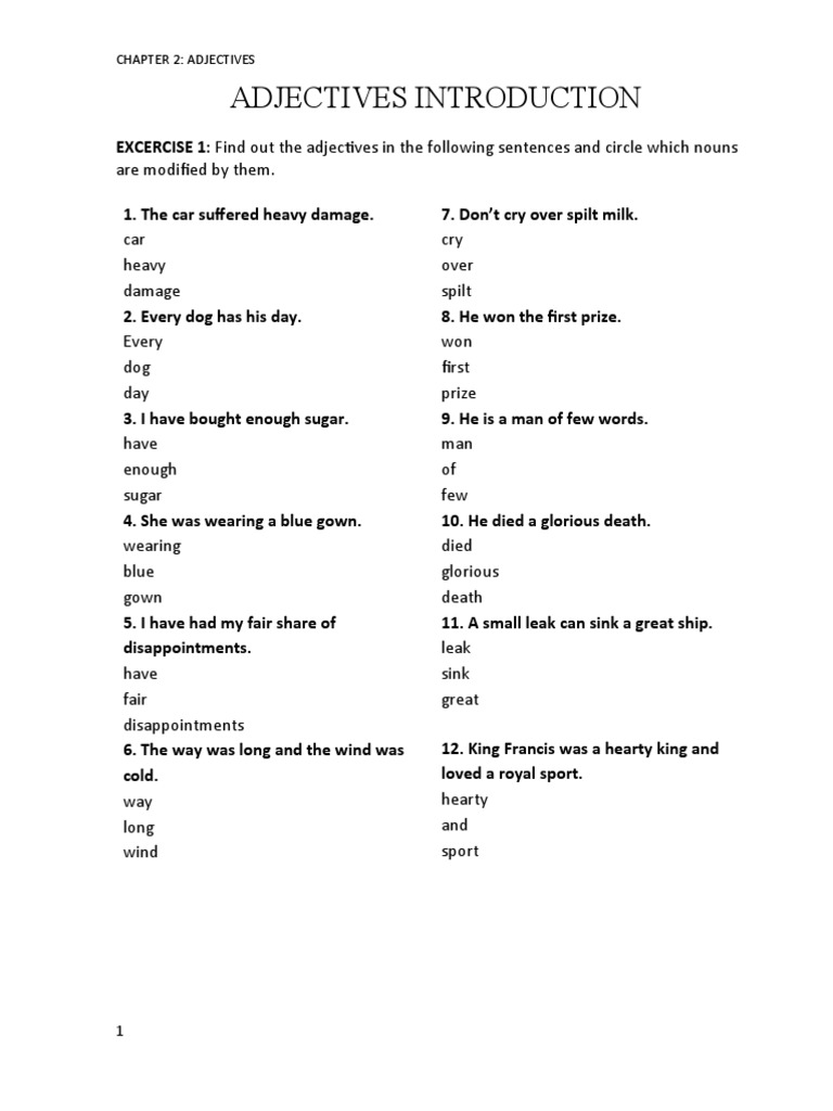 2.1 Adjectives Introduction | PDF | Adjective | Syntax