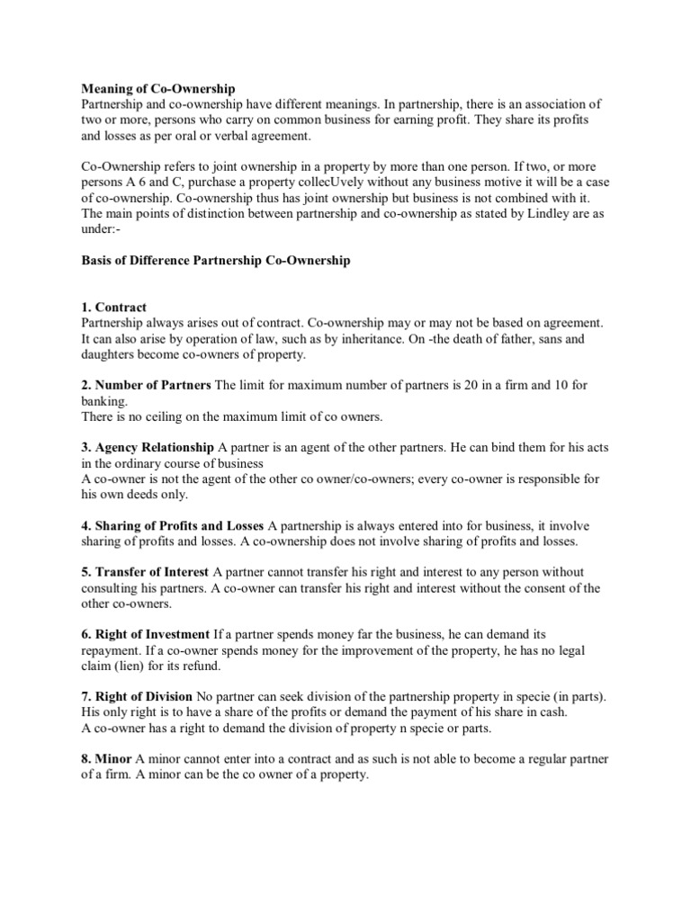 Partnership vs Co-Ownership Explained | PDF | Concurrent Estate ...