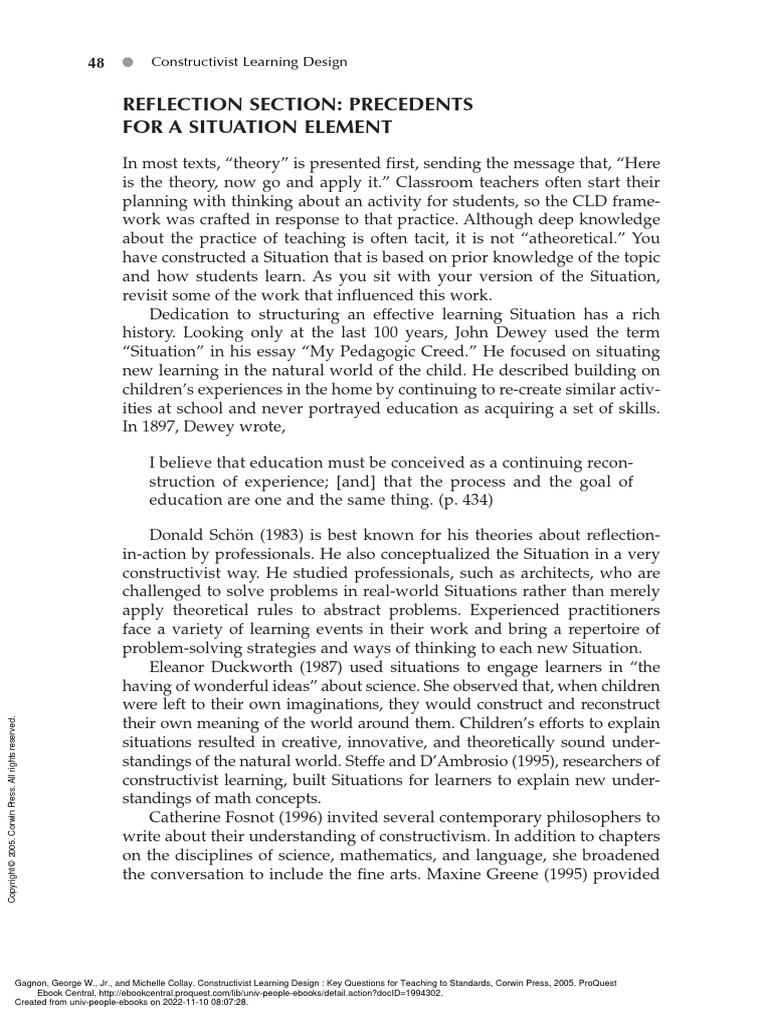 Constructivist Learning Design Key Questions For T... - (Reflection Section Precedents For A ...