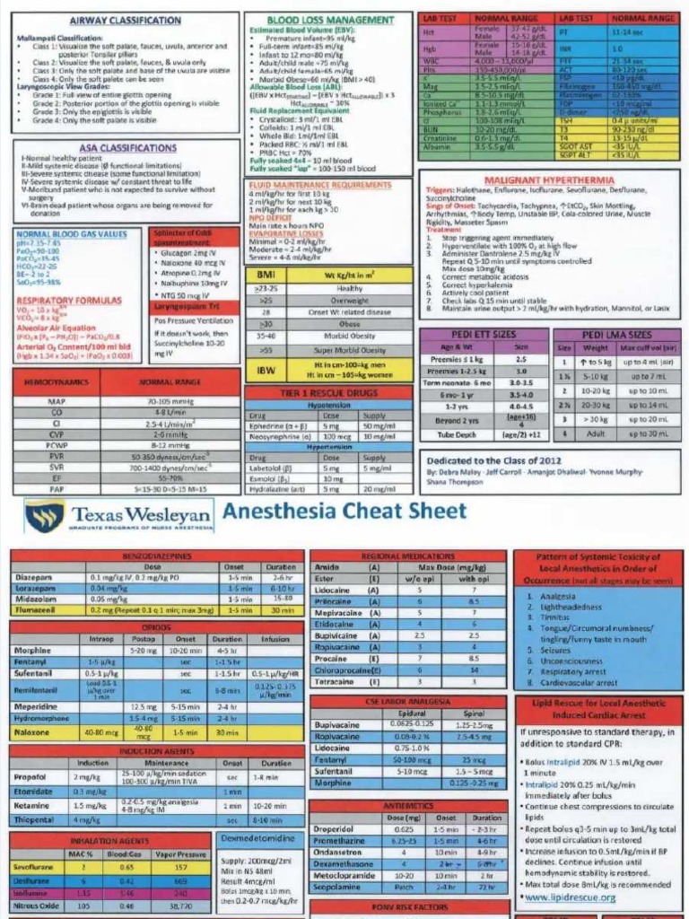 PDF Twu Anesthesia Cheat Sheet Compress | PDF | Physiology | Human ...