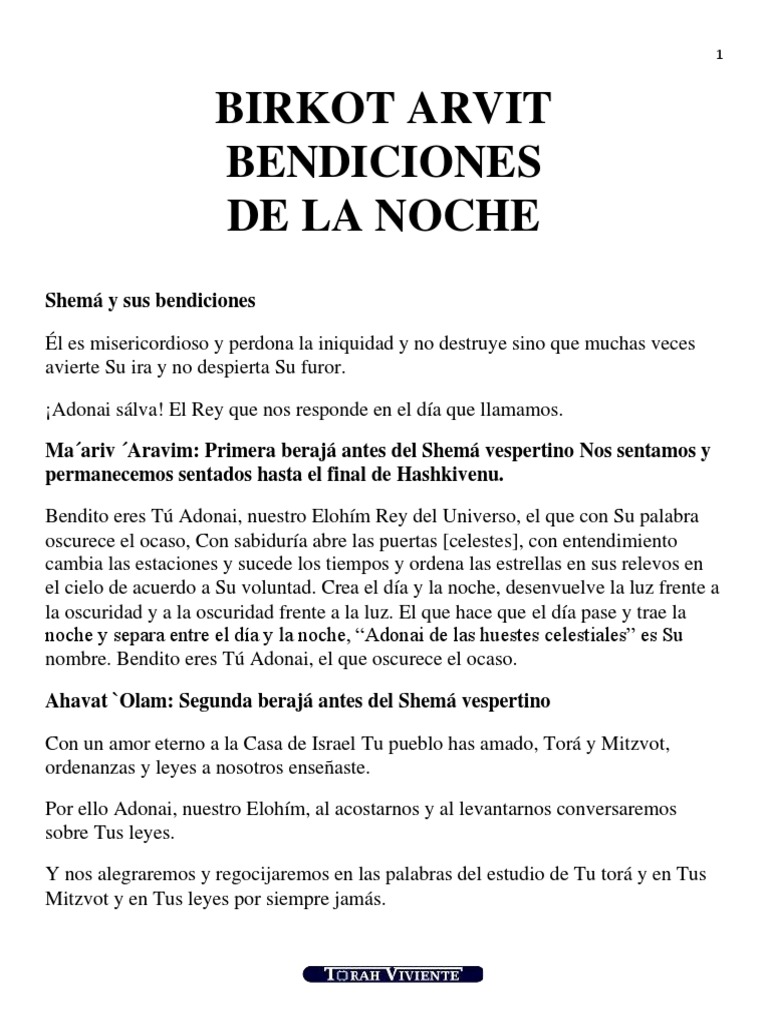 Oraciones Judías de la Noche: Arvit | PDF | Shema Israel | Rosh Hashaná