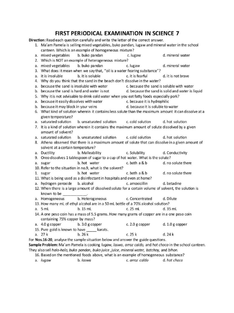 Test Paper Grade 7 First Quarter Sample 2 | PDF