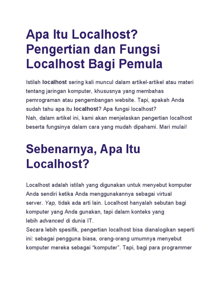 Pengertian dan Fungsi Localhost | PDF