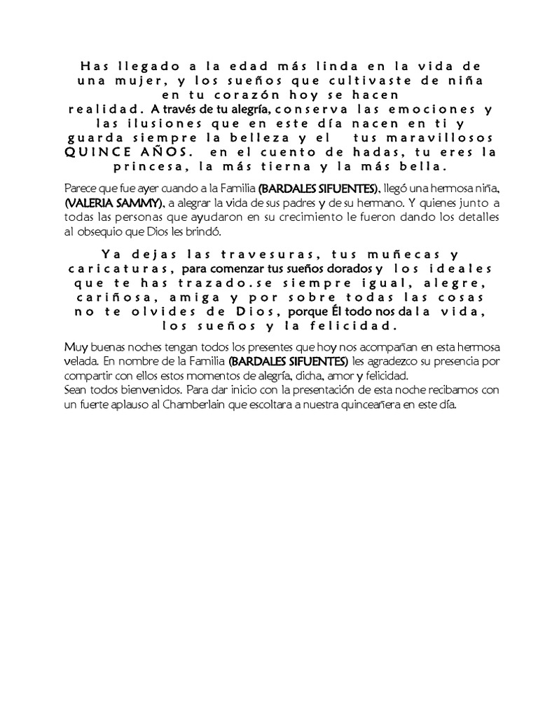 Programa Oficial para Ceremonia de 15 Años | PDF