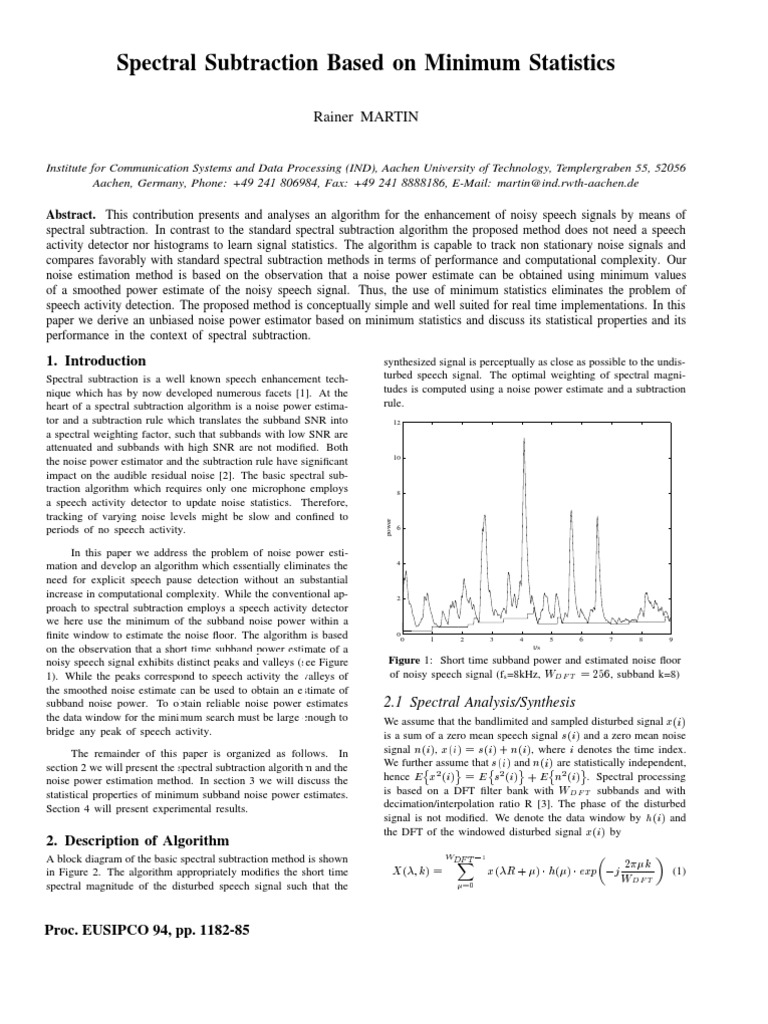 Spectral Subtraction Based On Minimum Statistics | PDF | Variance ...