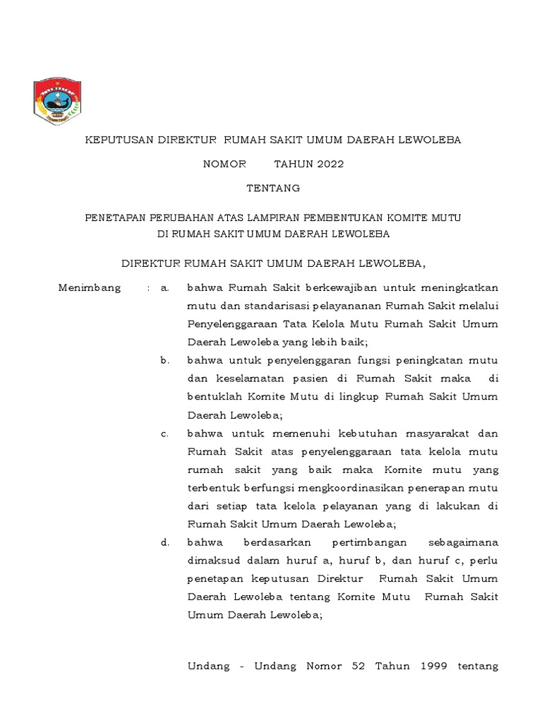 Perubahan Komite Mutu RSUD Lewoleba | PDF