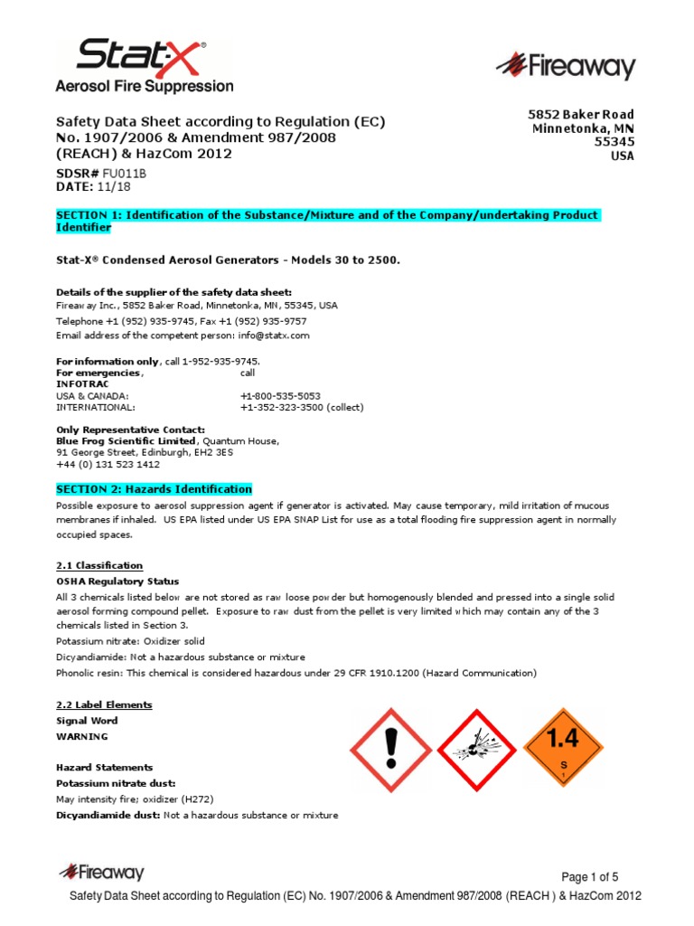 19012.10 SDSR Stat X Class 1.4S | PDF | Working Conditions | Chemistry