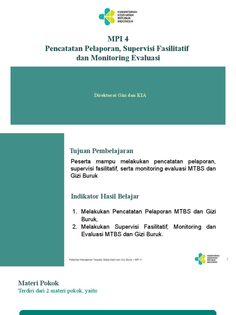 MPI 4 Pencatatan Pelaporan, Supervisi Fasilitatif Dan Monev MTBS Dan Gizi Buruk | PDF