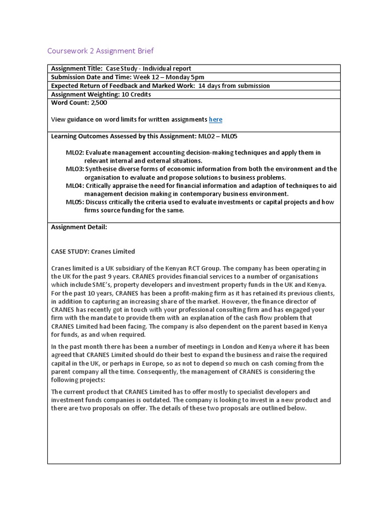 7025afe Coursework 2 Assignment Brief | PDF | Net Present Value | Discounting