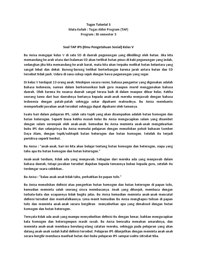 Tugas 3 TAP Sem 3 BI (IPS Kls 5 Hutan Homogen) | PDF | Seni & Disiplin ...