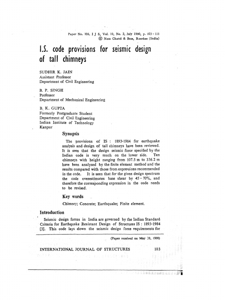 Seismic Design of Tall Chimneys | PDF