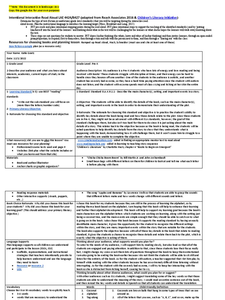 Katie Goetz Lae 4424 Read Aloud 1 | PDF