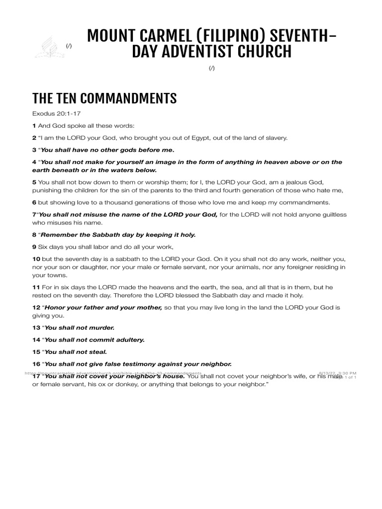 SDA Ten Commandments in Tagalog | PDF | Religion & Spirituality