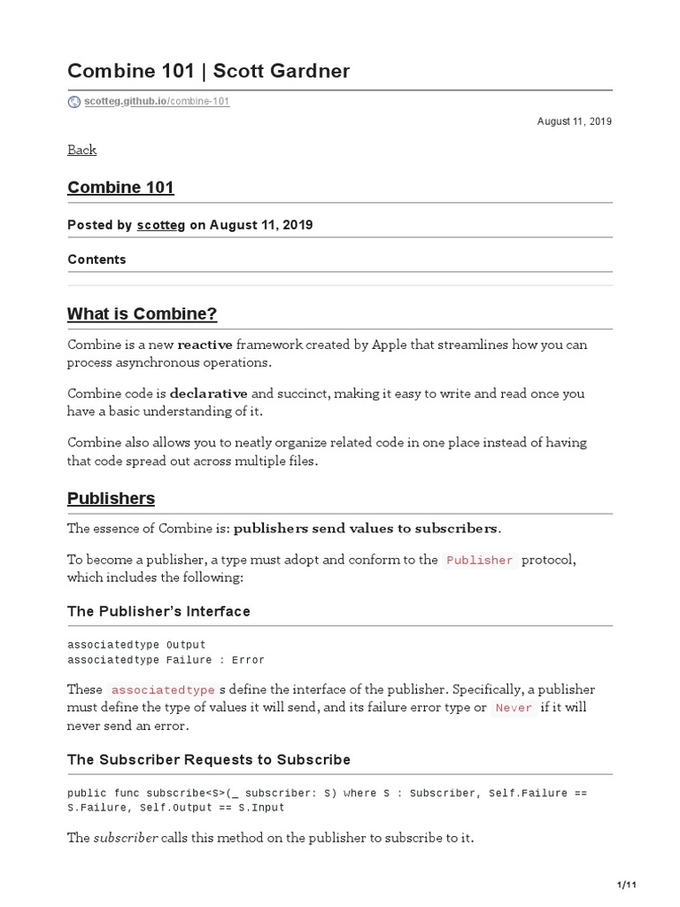 Scotteg - Github.io-Combine 101 Scott Gardner | PDF | Subscription Business Model | Swift ...