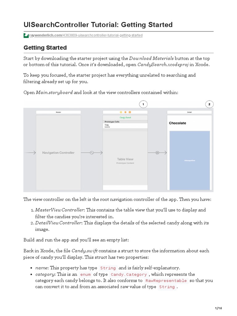 UISearchController Tutorial Getting Started | Download Free PDF | Ios | Class (Computer Programming)