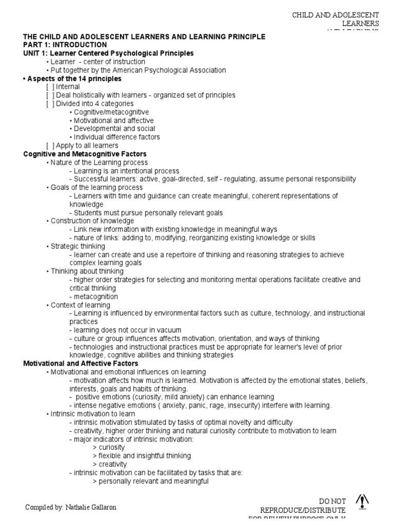 Child and Adolescent Learning Principles | PDF | Learning | Developmental Psychology