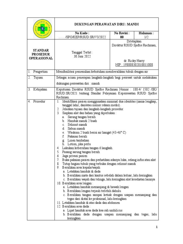 SPO Dukungan Perawatan Diri Mandi | PDF | Sains & Matematika