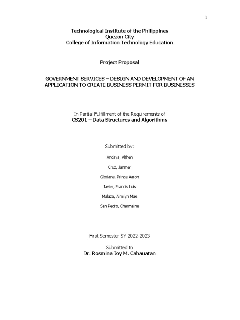 Group 9 Project Proposal Business Permit | PDF | Array Data Structure | Computing