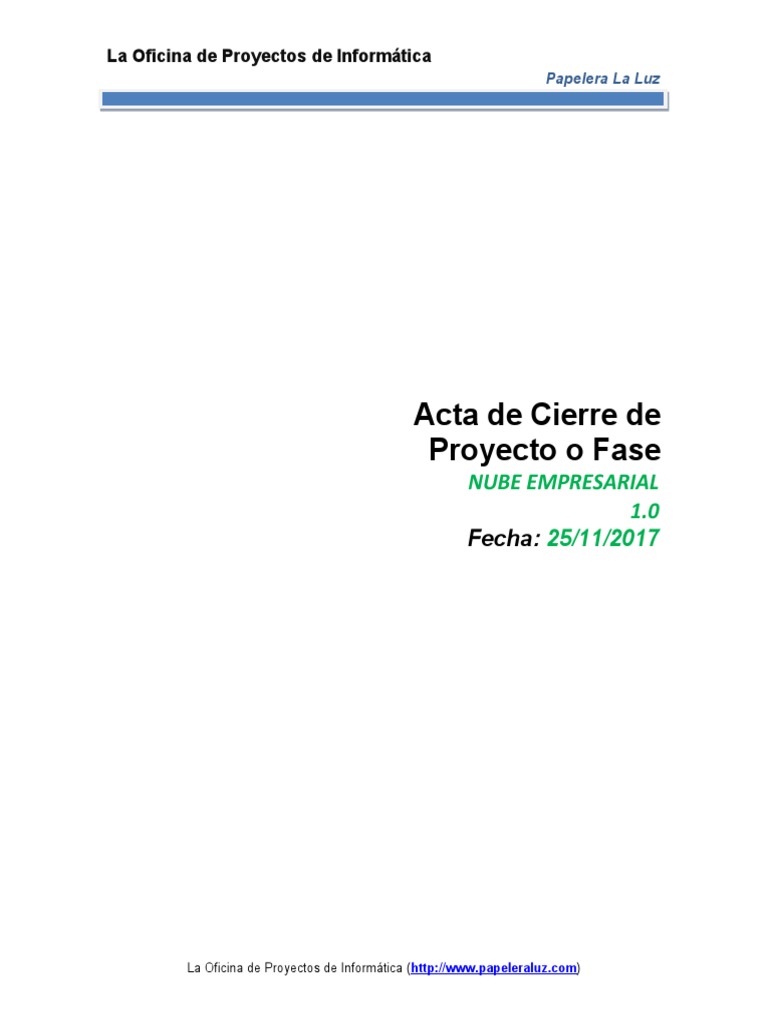 Plantilla Acta de Cierre de Proyecto o Fase | PDF