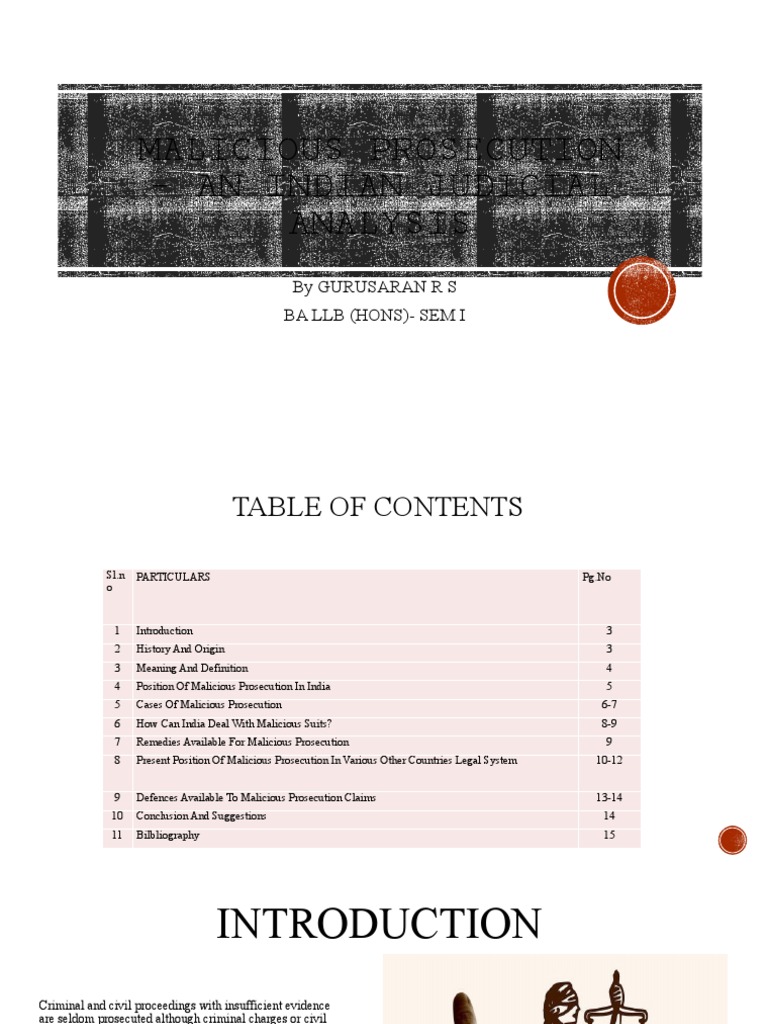 Malicious Prosecution - An Indian Judicial Analysis by Gurusaran R S ... Malicious Prosecution - An Indian Judicial Analysis by Gurusaran R S ...